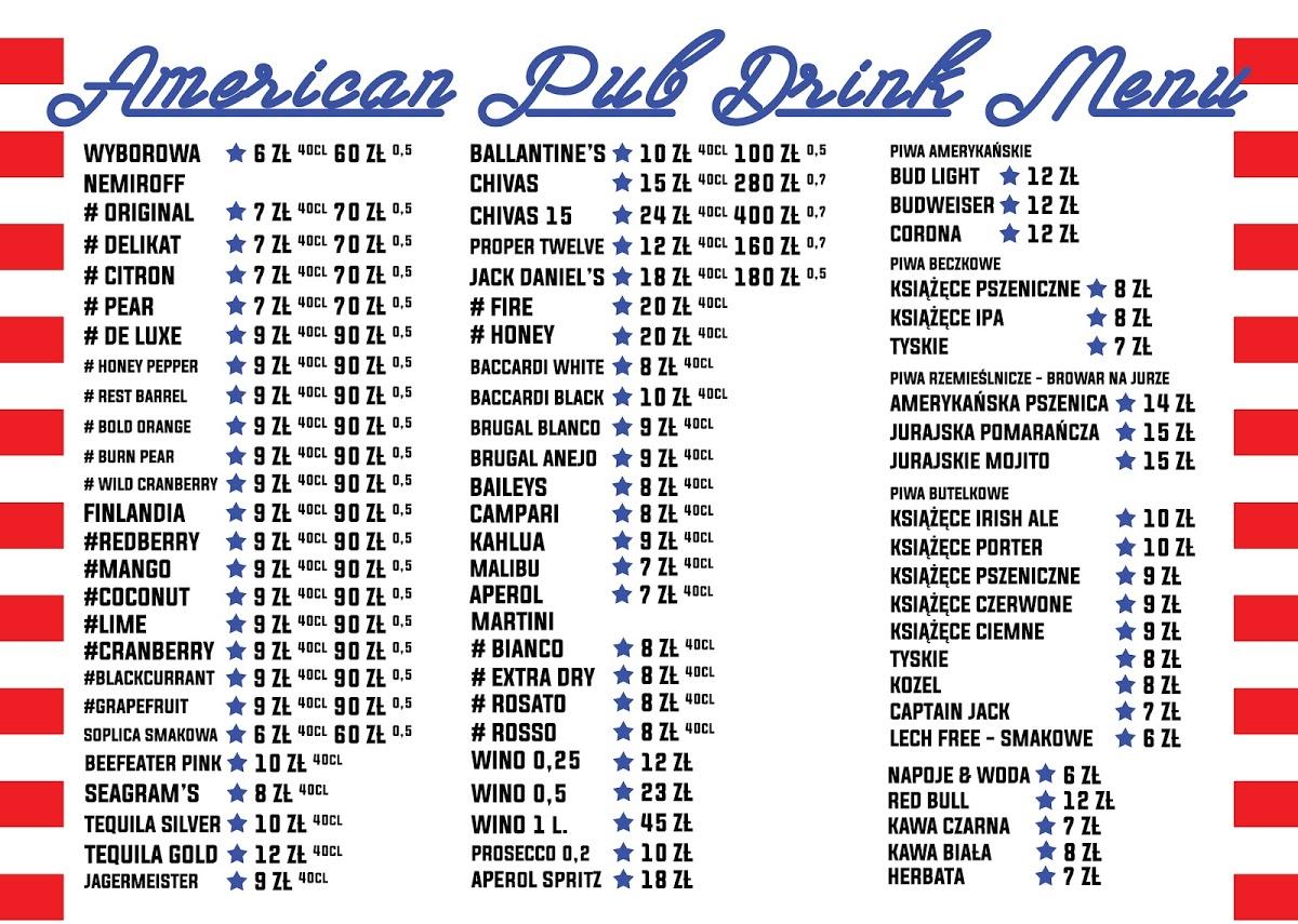 Menu at American Pub, Częstochowa