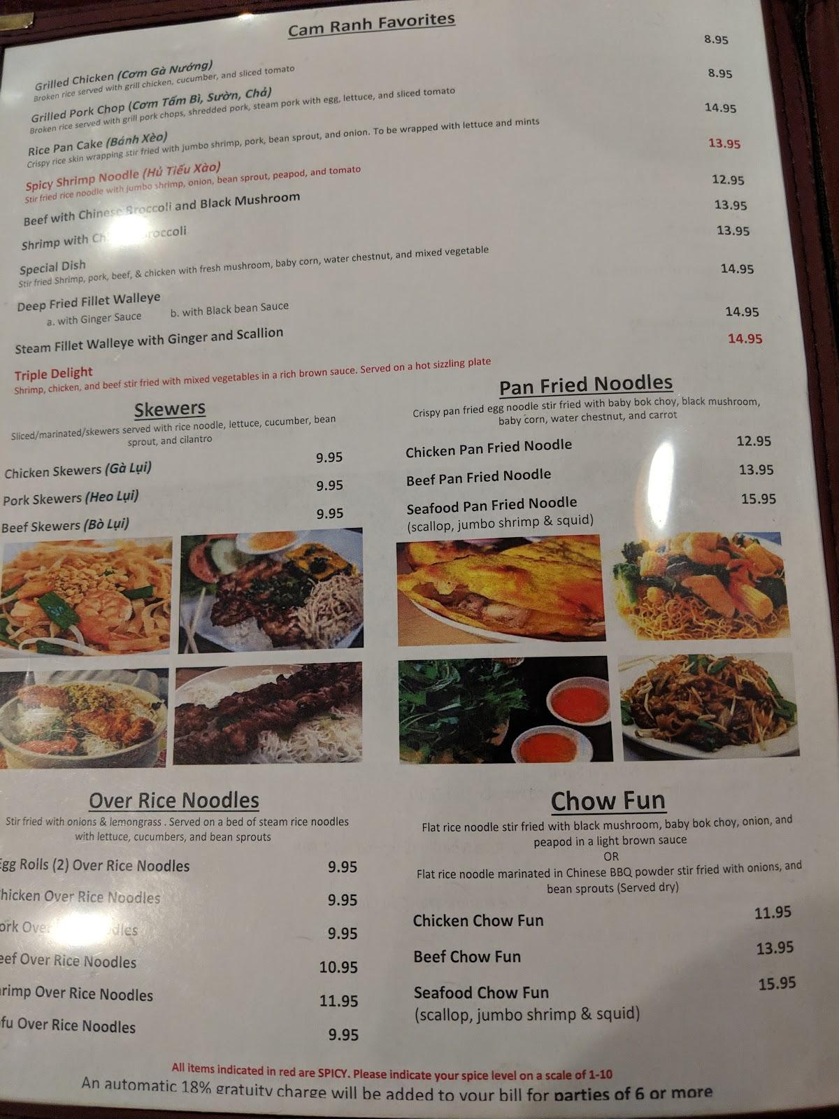 Menu at Cam Ranh Bay Restaurant, Burnsville, County Rd 42 W