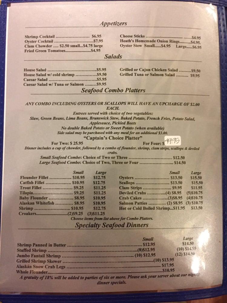 Menu at Captain Stanley's Seafood restaurant, Raleigh, S Wilmington St