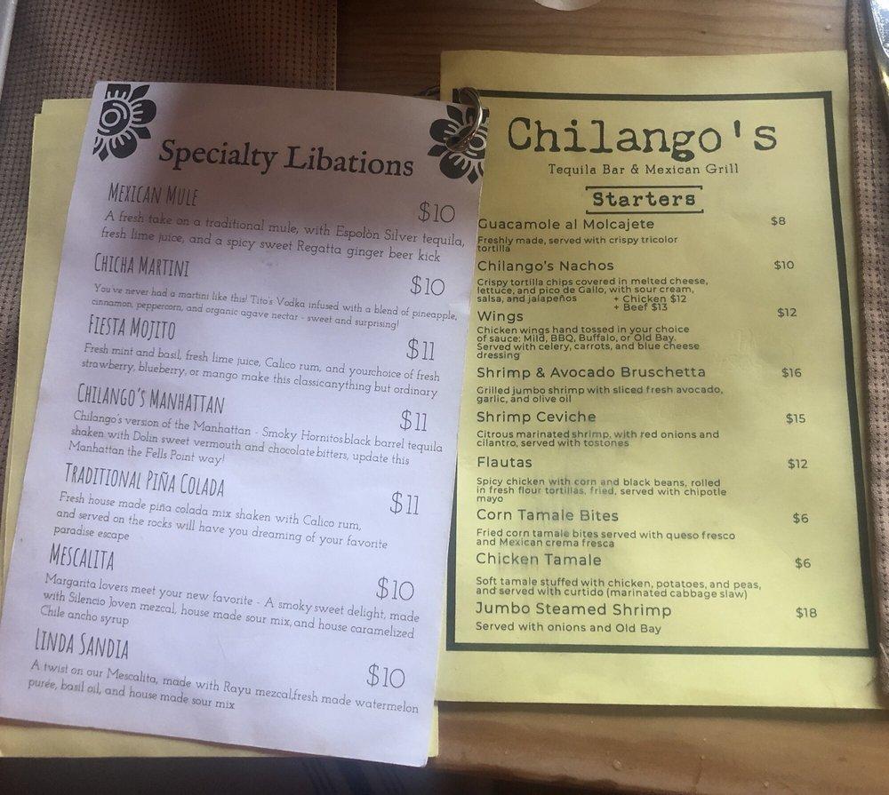 Menu at Chilango's pub & bar, Baltimore