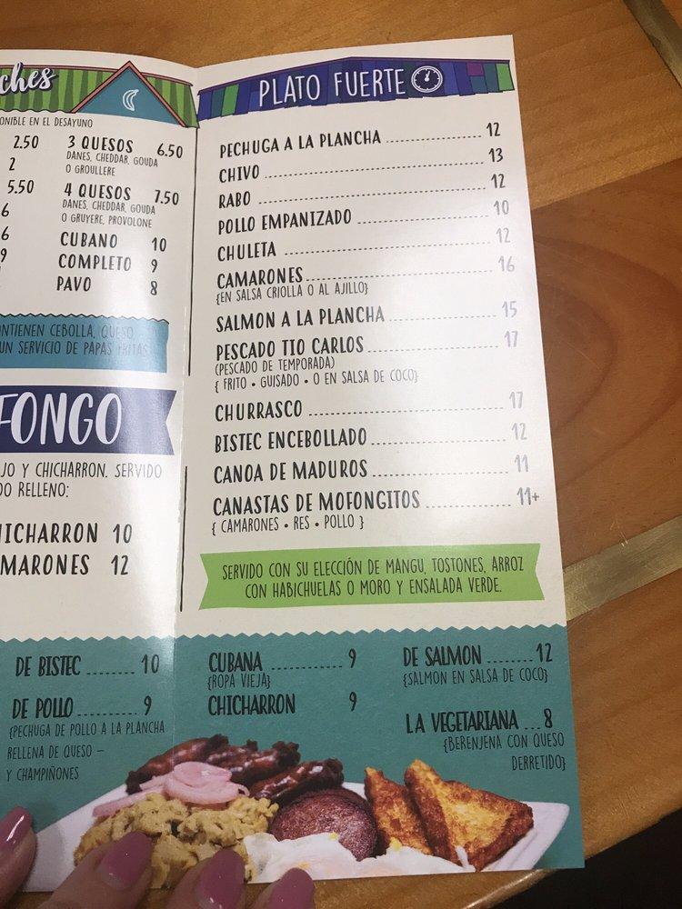 Menu at Mangú Dominican Bistro restaurant, Boston