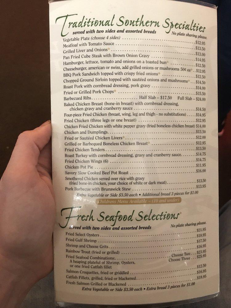 Menu at Mary Mac's Tea Room pub & bar, Atlanta