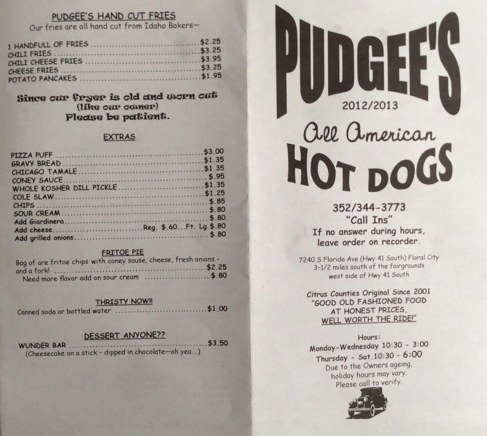 Menu at Pudgee's Eatery and Market restaurant, Floral City