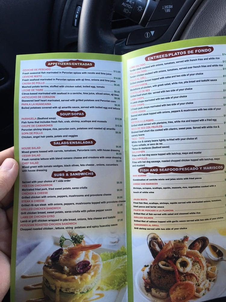 Menu at Raices Peruvian Cuisine restaurant, Manassas