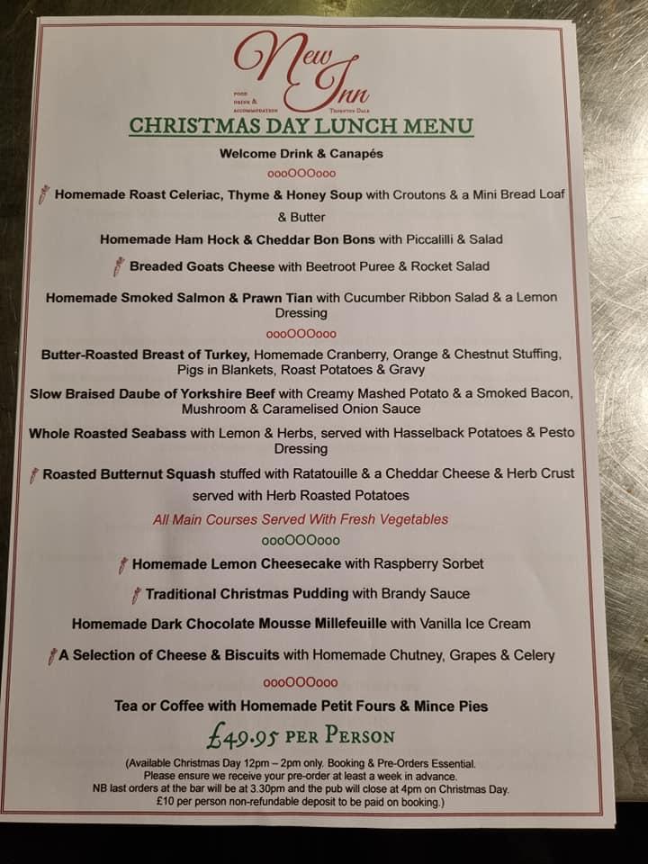Menu at The New Inn pub & bar, Thornton Dale