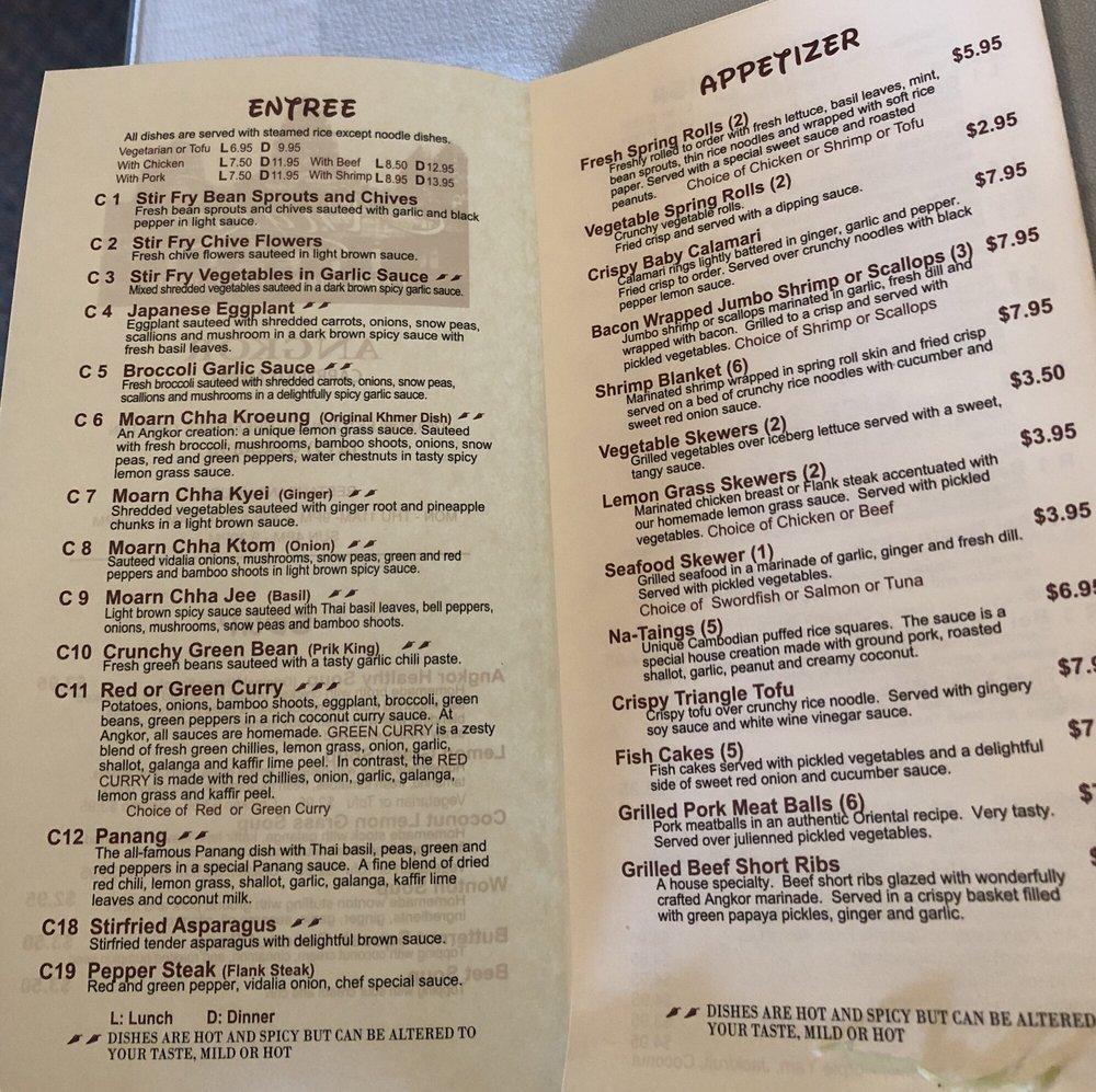 Menu at Angkor - Cambodian Thai Cuisine restaurant, Pittsburgh