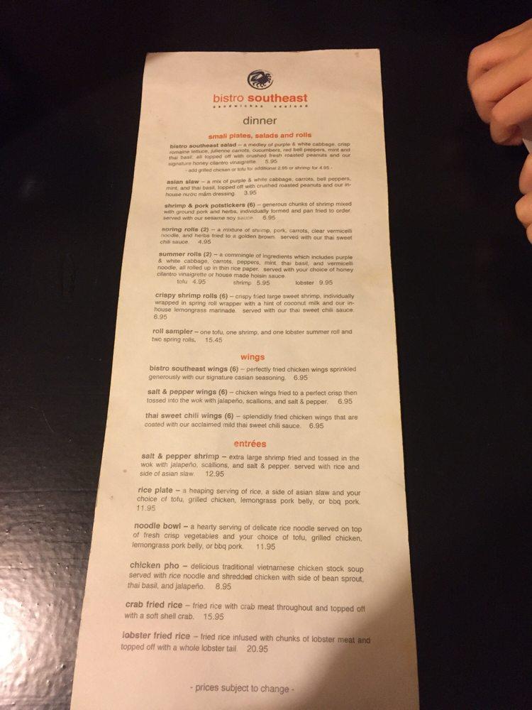 Menu at Bistro SouthEast restaurant, Philadelphia