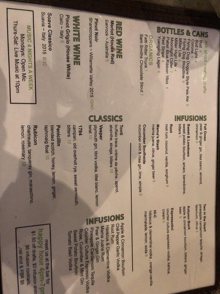 Menu at Cafe Nola, Frederick