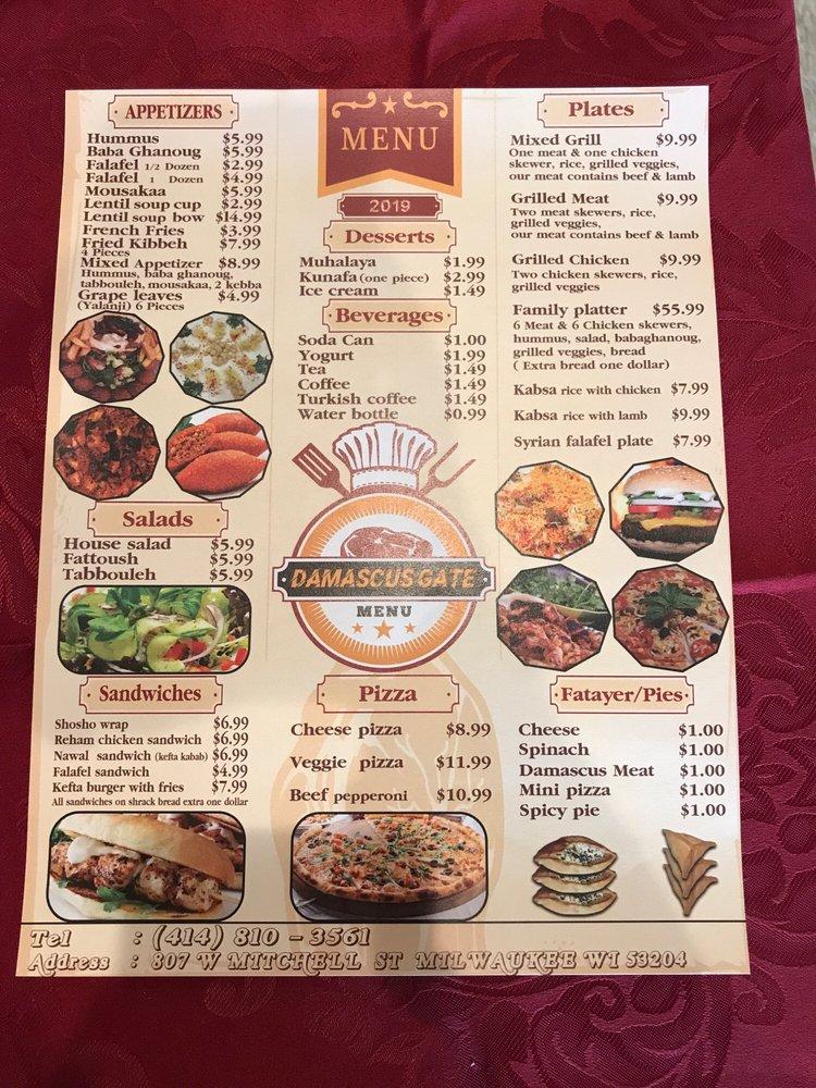 Carta de Damascus Gate Restaurant, Milwaukee