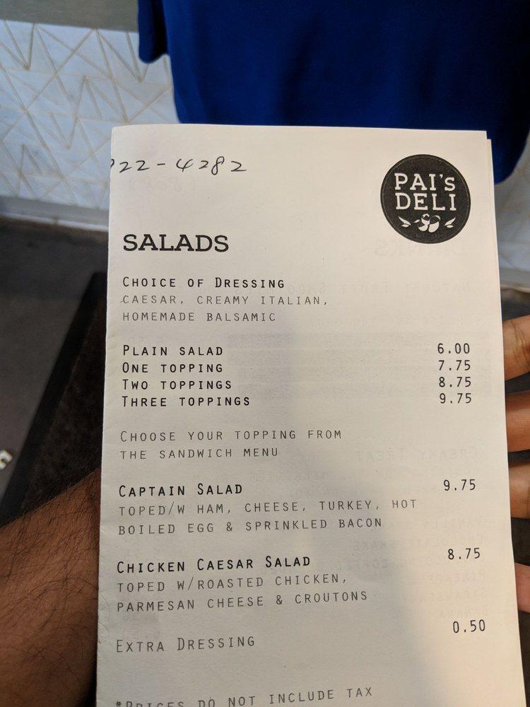Menu at Pai's Deli fast food, Honolulu, Kalākaua Ave # 113