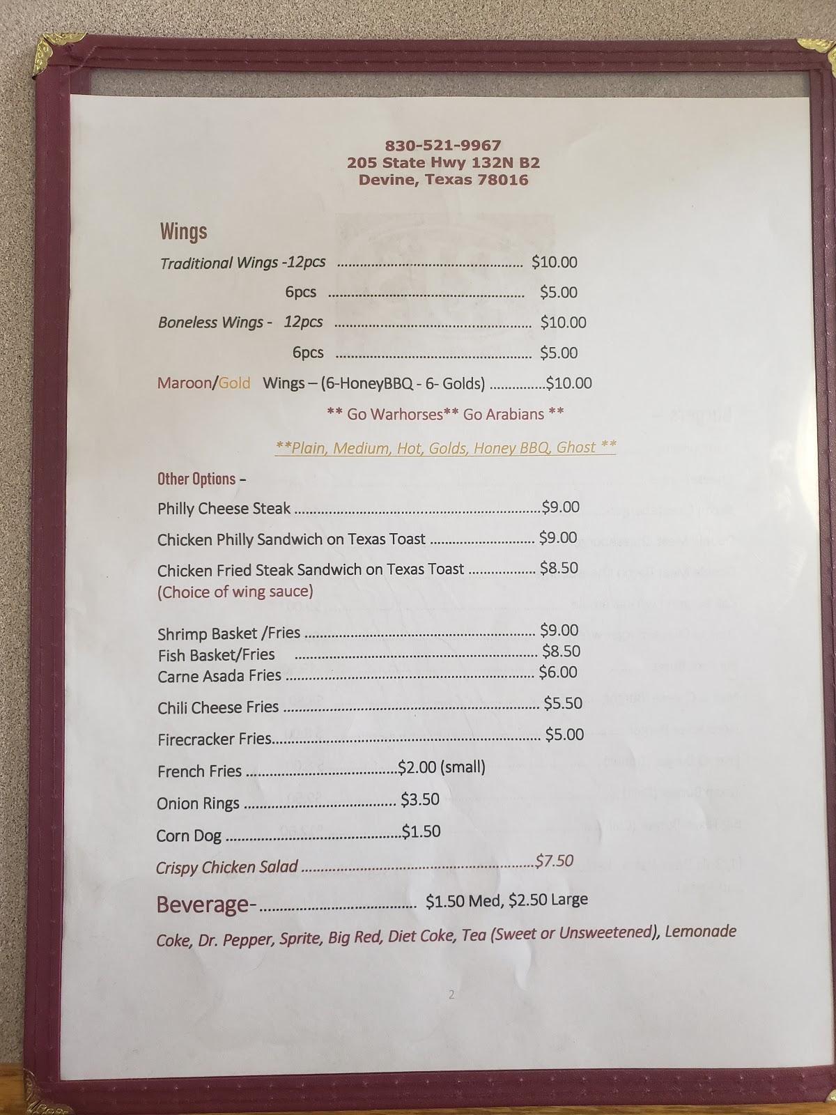 Menu at RJ's Diner restaurant, Devine, 205 TX-132