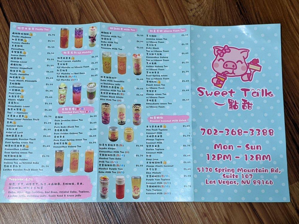 Menu at Sweet Talk desserts, Las Vegas