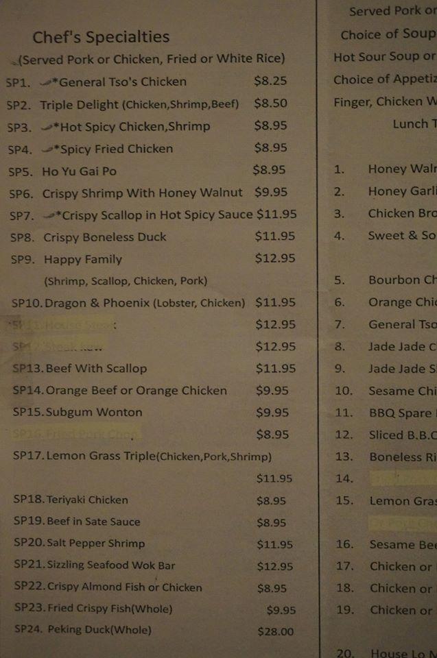 Menu at The Jade Bowl restaurant, Port St. Lucie