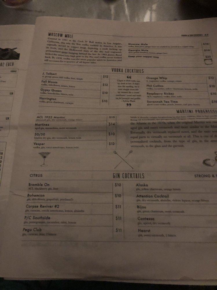 Menu at Alley Cat Lounge pub & bar, Savannah