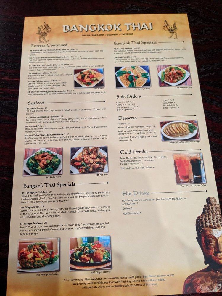 Menu at Bangkok Thai restaurant, Spokane Valley, 101 N Argonne Rd