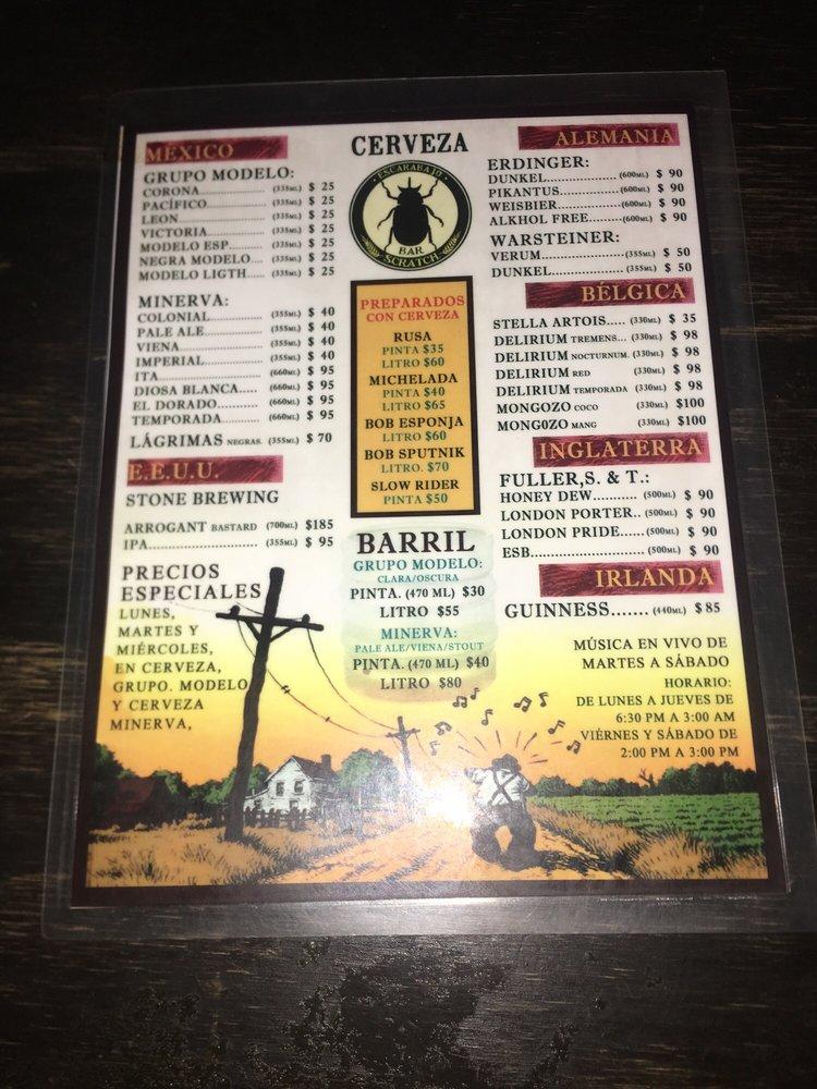 Menu at Escarabajo Scratch pub & bar, Guadalajara