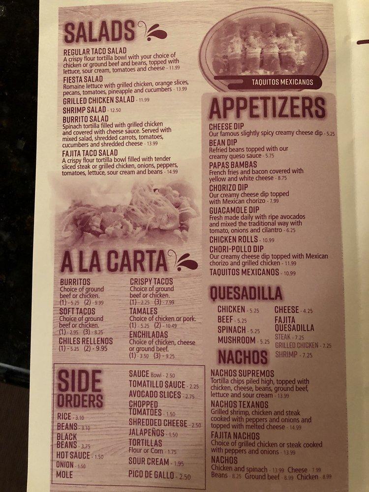 Menu at Fiesta Bamba restaurant, Springville
