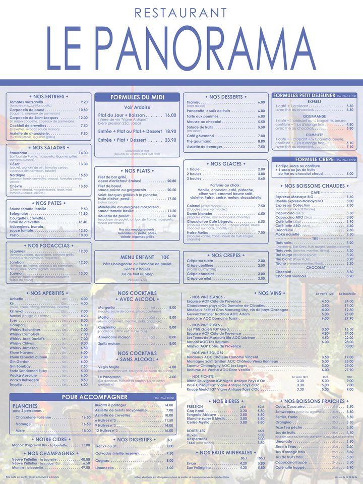 Menu au Le Panorama Sainte-Adresse restaurant, Sainte-Adresse