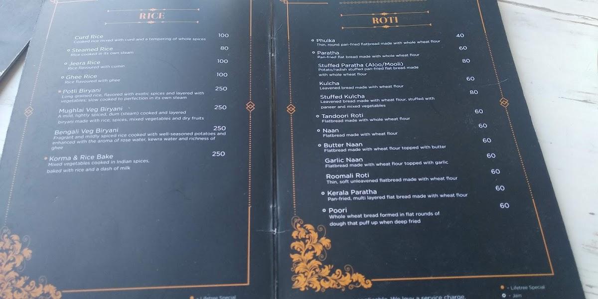 Menu at Lifetree : Inspired Vegetarian Cuisine, Bengaluru