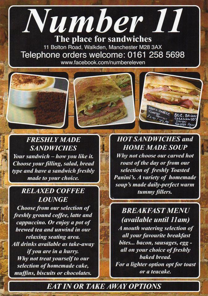 Menu at Number Eleven, Astley
