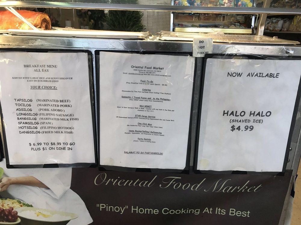 Menu at Oriental Food Market, Concord