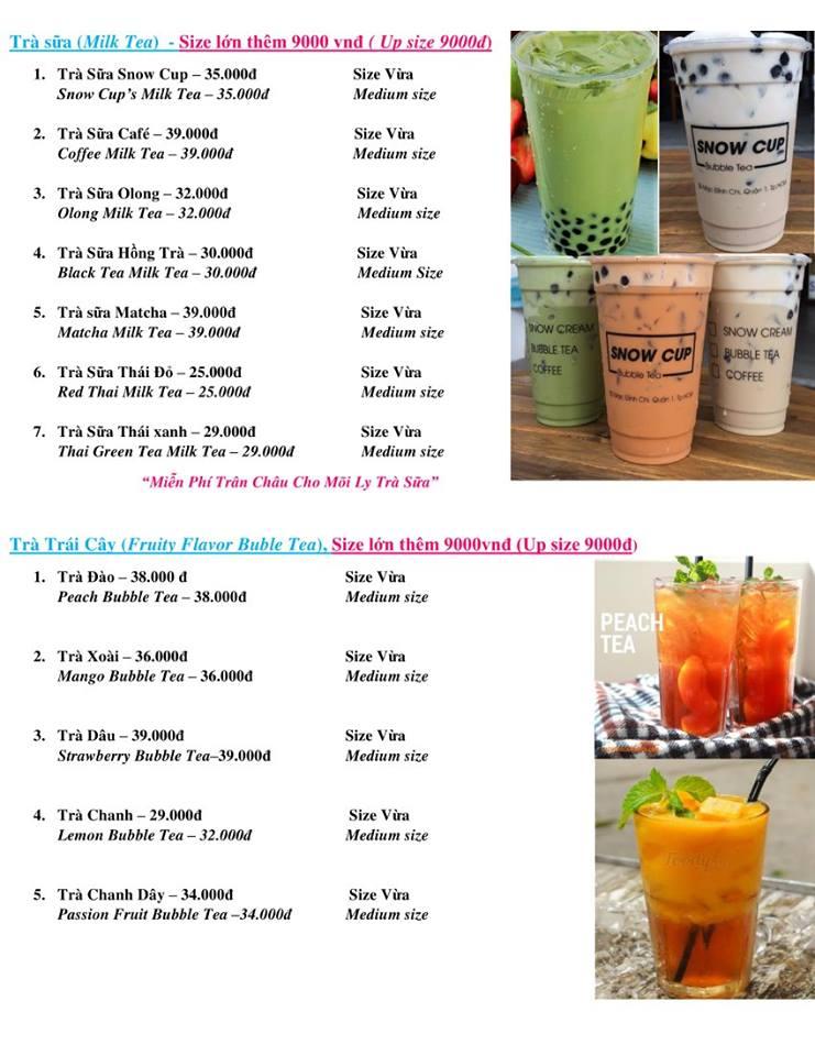 Menu at Snow Cup, Ho Chi Minh City, 50 Mac Dinh Chi