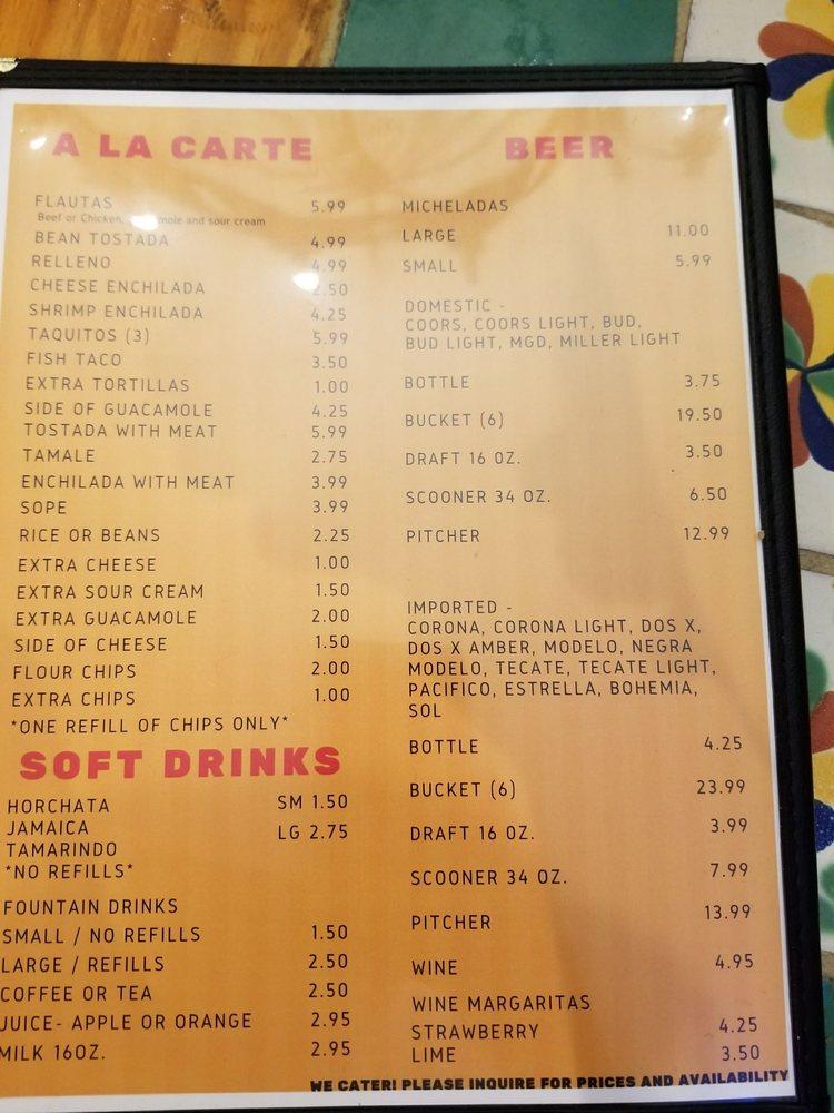 Menu at Tamazula Baja Grill restaurant, Corona, 324 S Main St