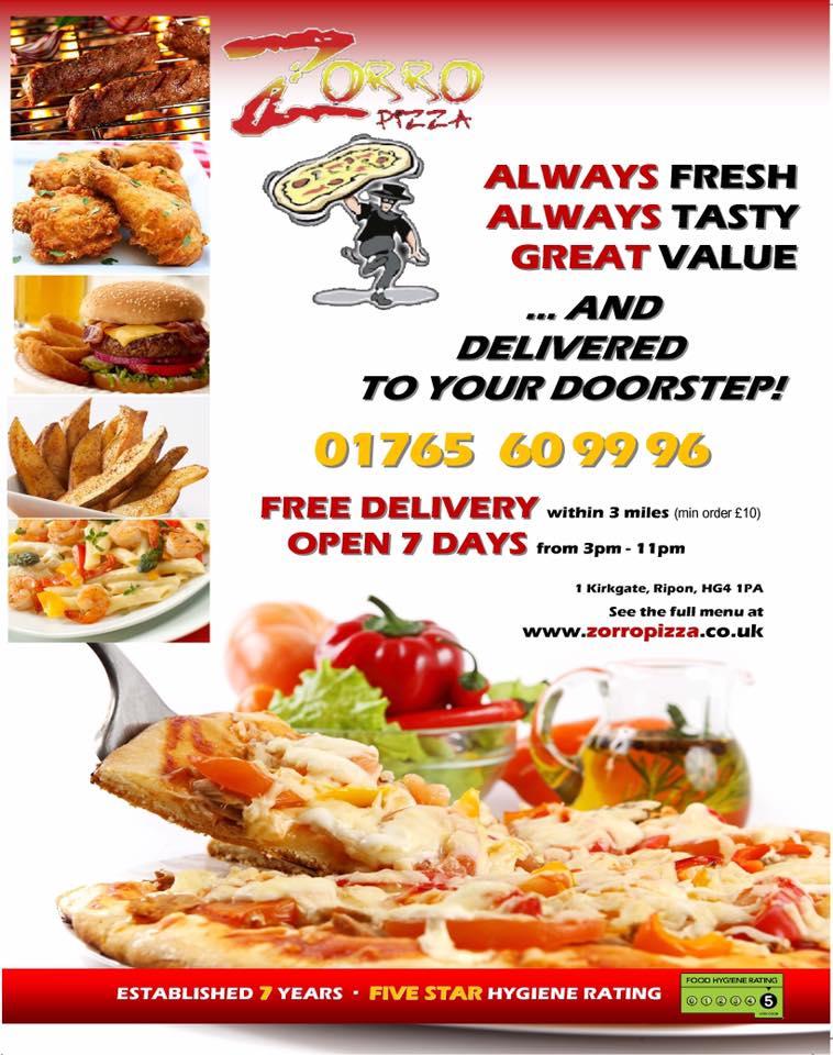 Menu at Zorro Pizza pizzeria, Ripon