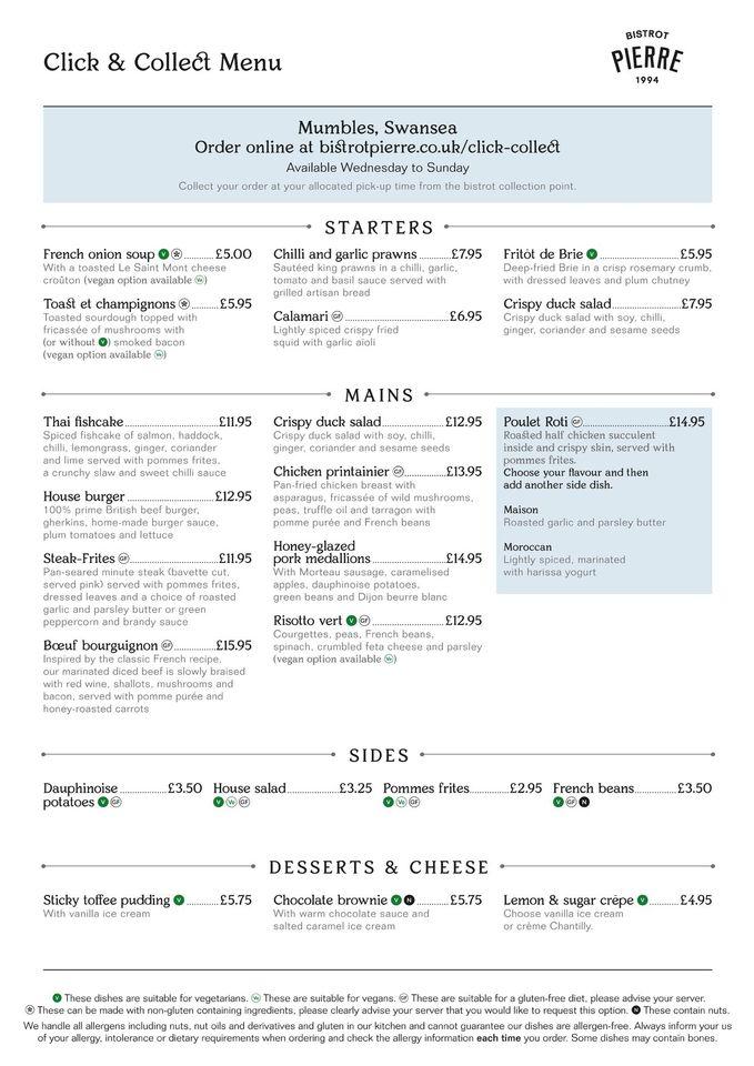 Menu at Bistrot Pierre - Mumbles Swansea restaurant, The Mumbles ...