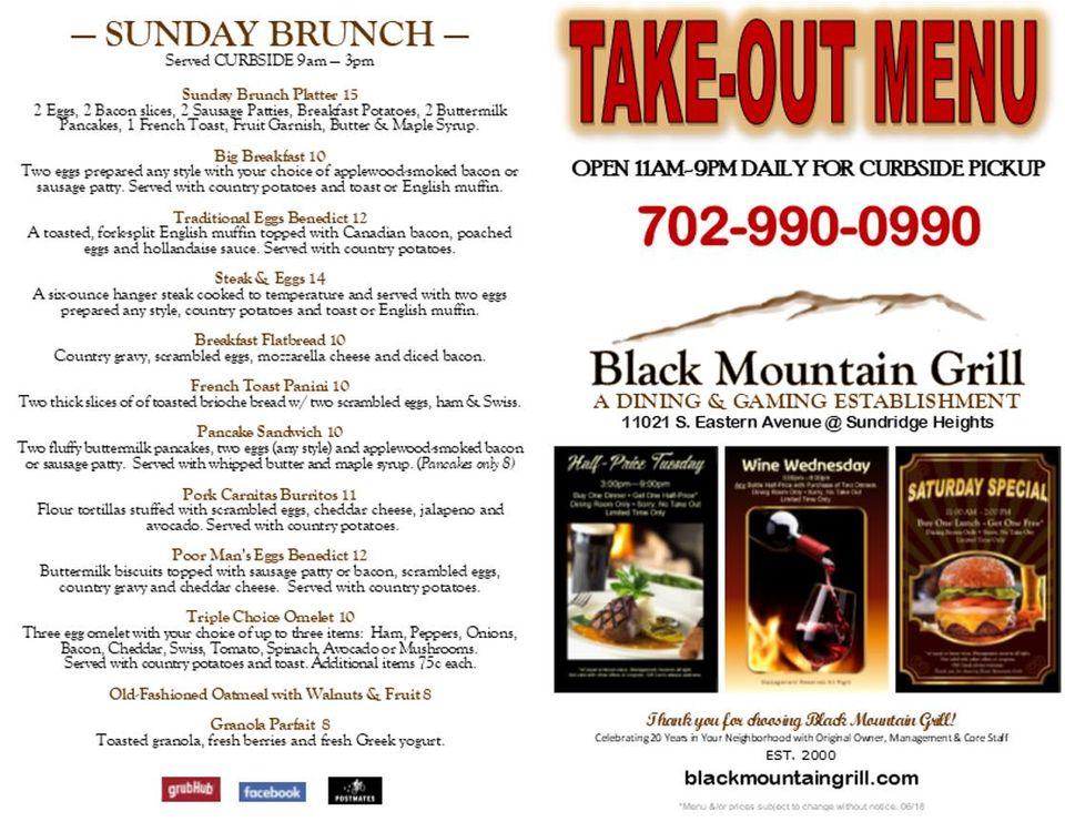 Menu at Black Mountain Grill pub & bar, Henderson