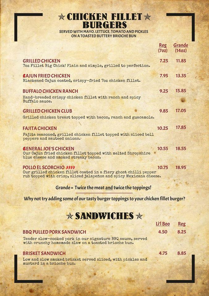 Menu at Boo Koos- Burgers-Shakes-Tex Mex restaurant, Falmouth