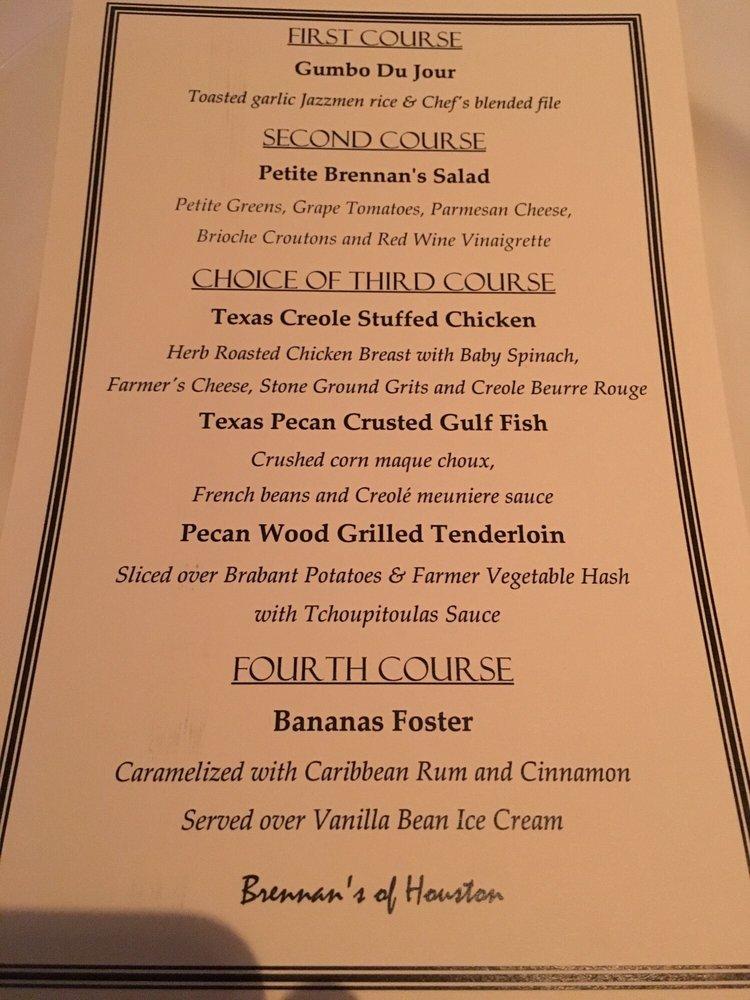 Menu at Brennan's of Houston restaurant, Houston