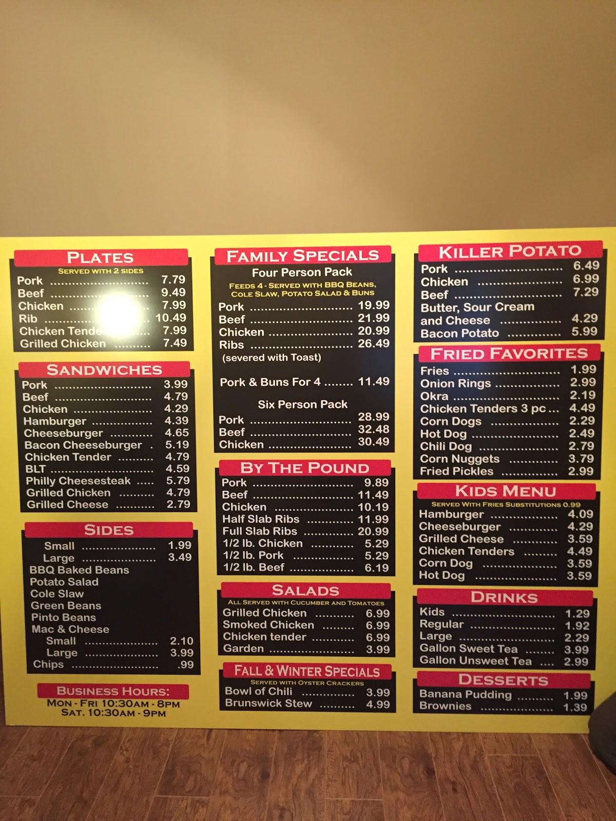 Menu at Choo Choo Bar-B-Que, Ringgold