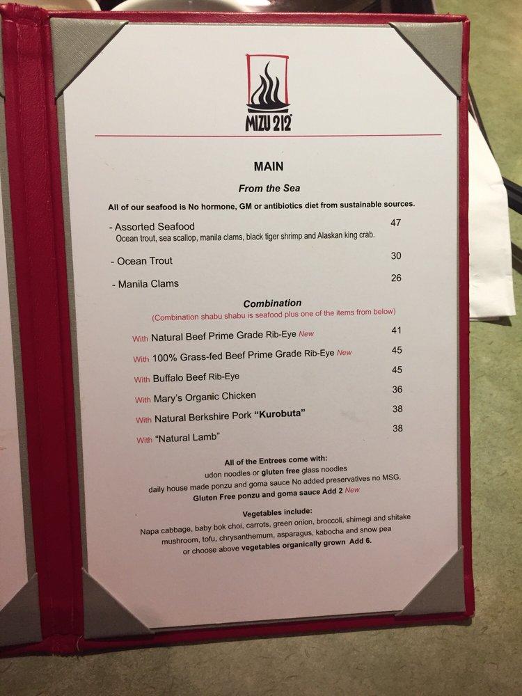 Menu at Mizu 212 restaurant, Los Angeles, Sawtelle Blvd