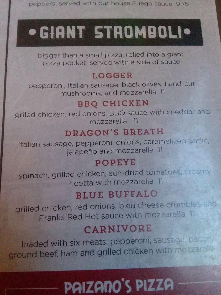 Menu at Paizano's Pizza pub & bar, Baker City