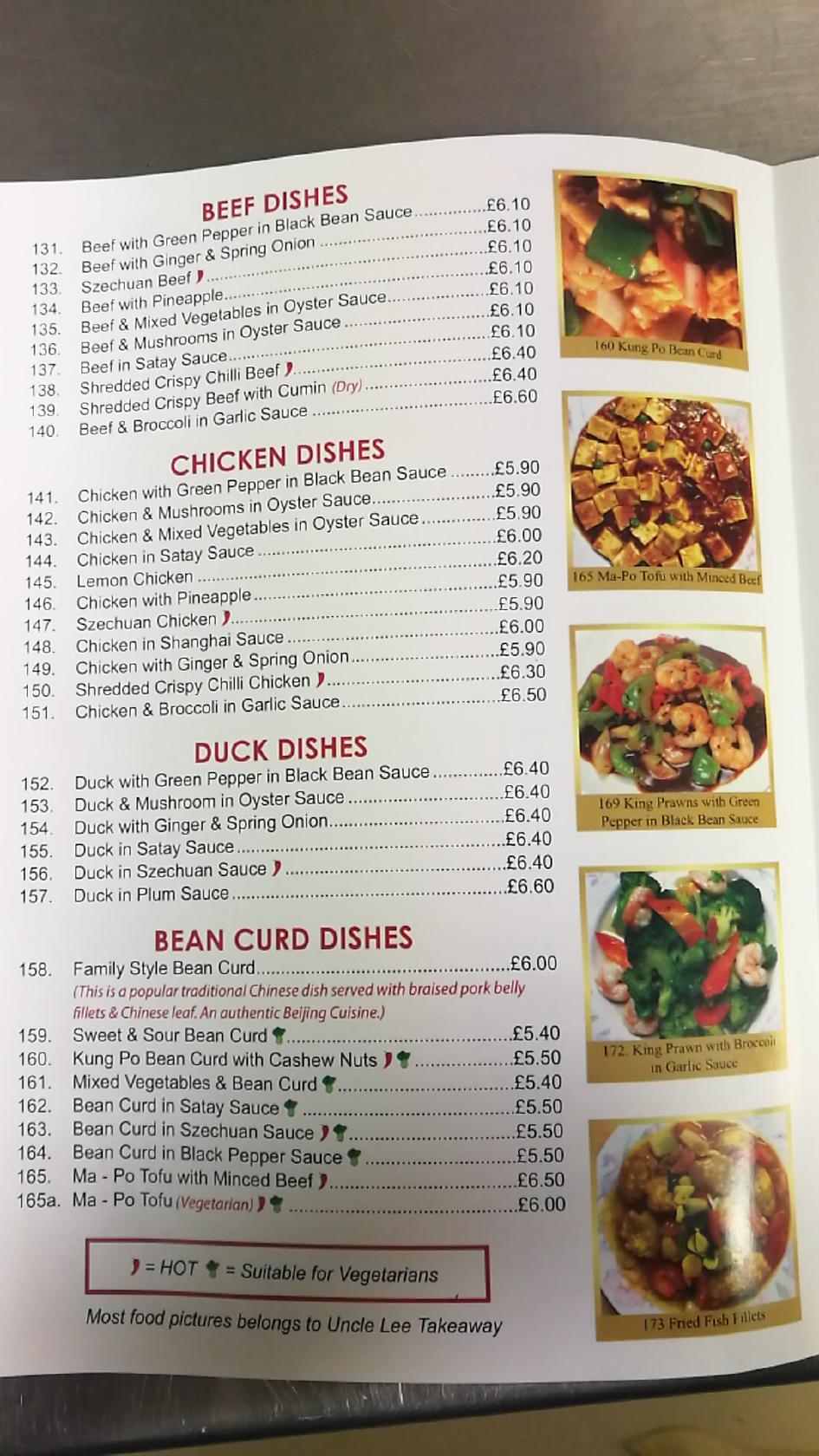 Menu at Uncle Lee restaurant, Bristol