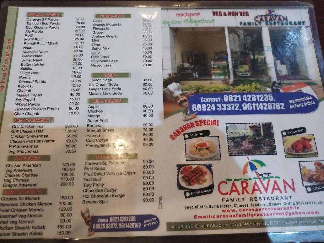 Menu at Caravan Family Restaurant, Mysuru, No.53/1