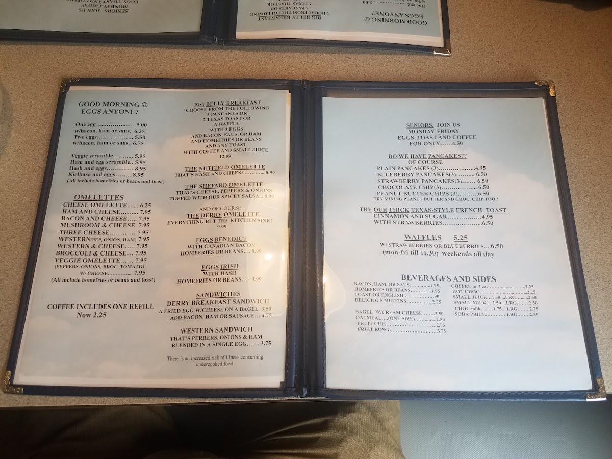 Menu at The Derry Diner restaurant, Derry, 29 Crystal Ave