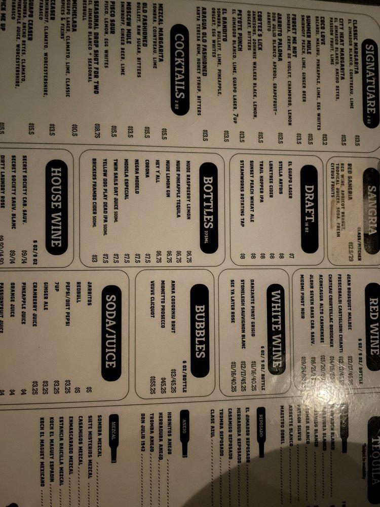 Menu at El Guapo pub & bar, Vancouver