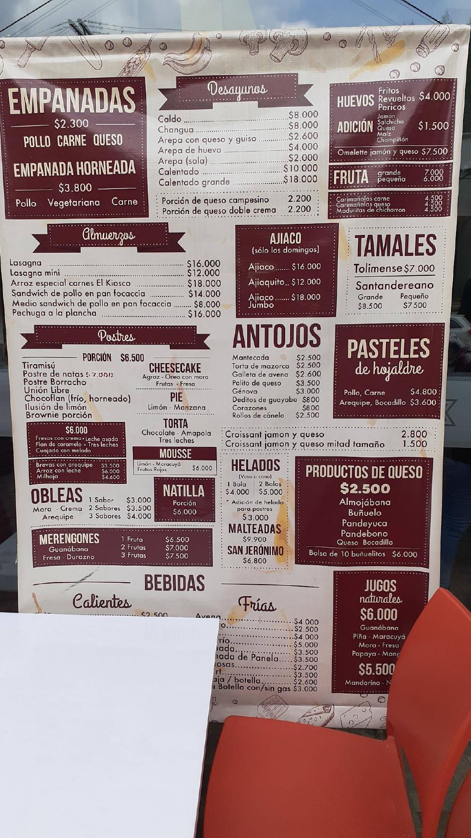 Carta del restaurante El Kiosco, Bogotá, Cl. 145 #9-73