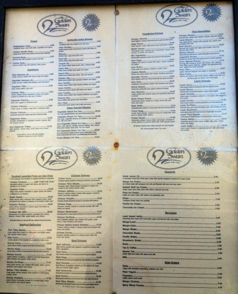 Menu at Golden Swan Indian Cuisine restaurant, Falmouth