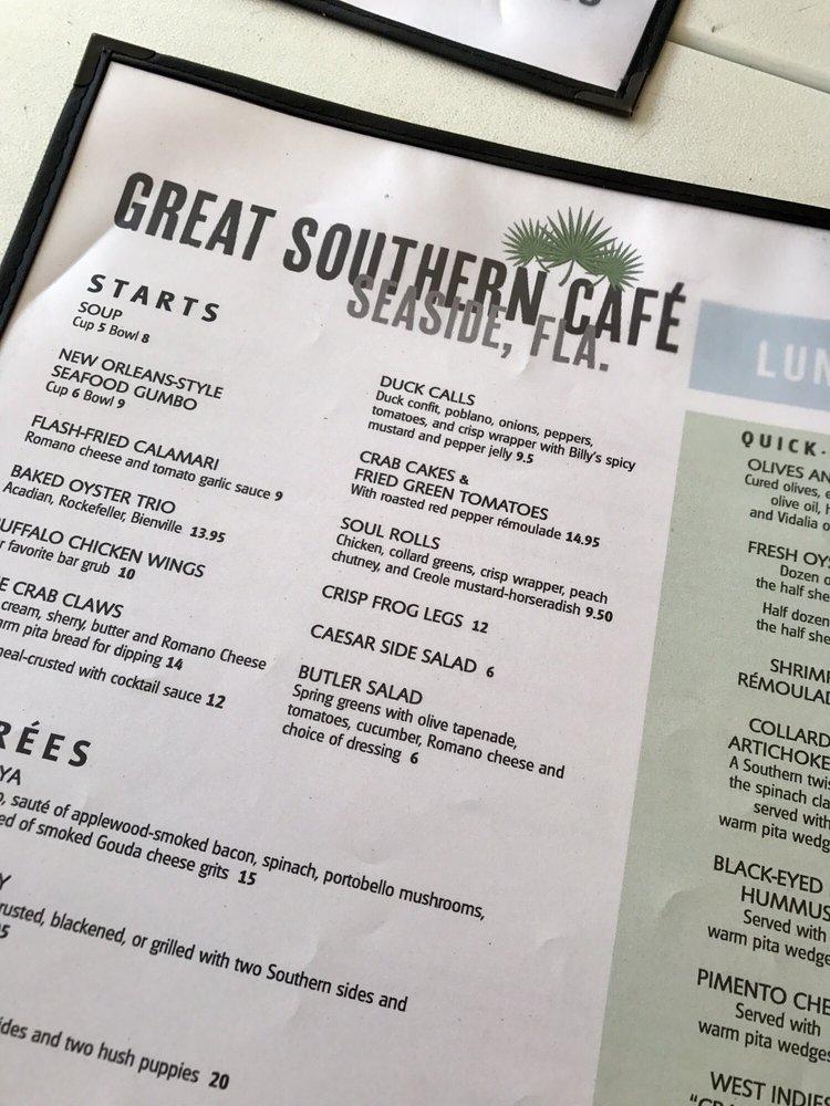 Menu at Great Southern Cafe, Seaside