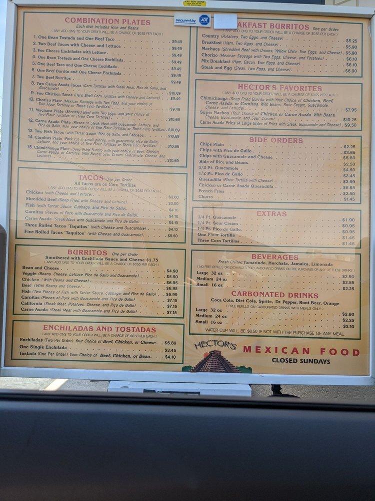 Menu at Hector's Mexican Food restaurant, Salt Lake City