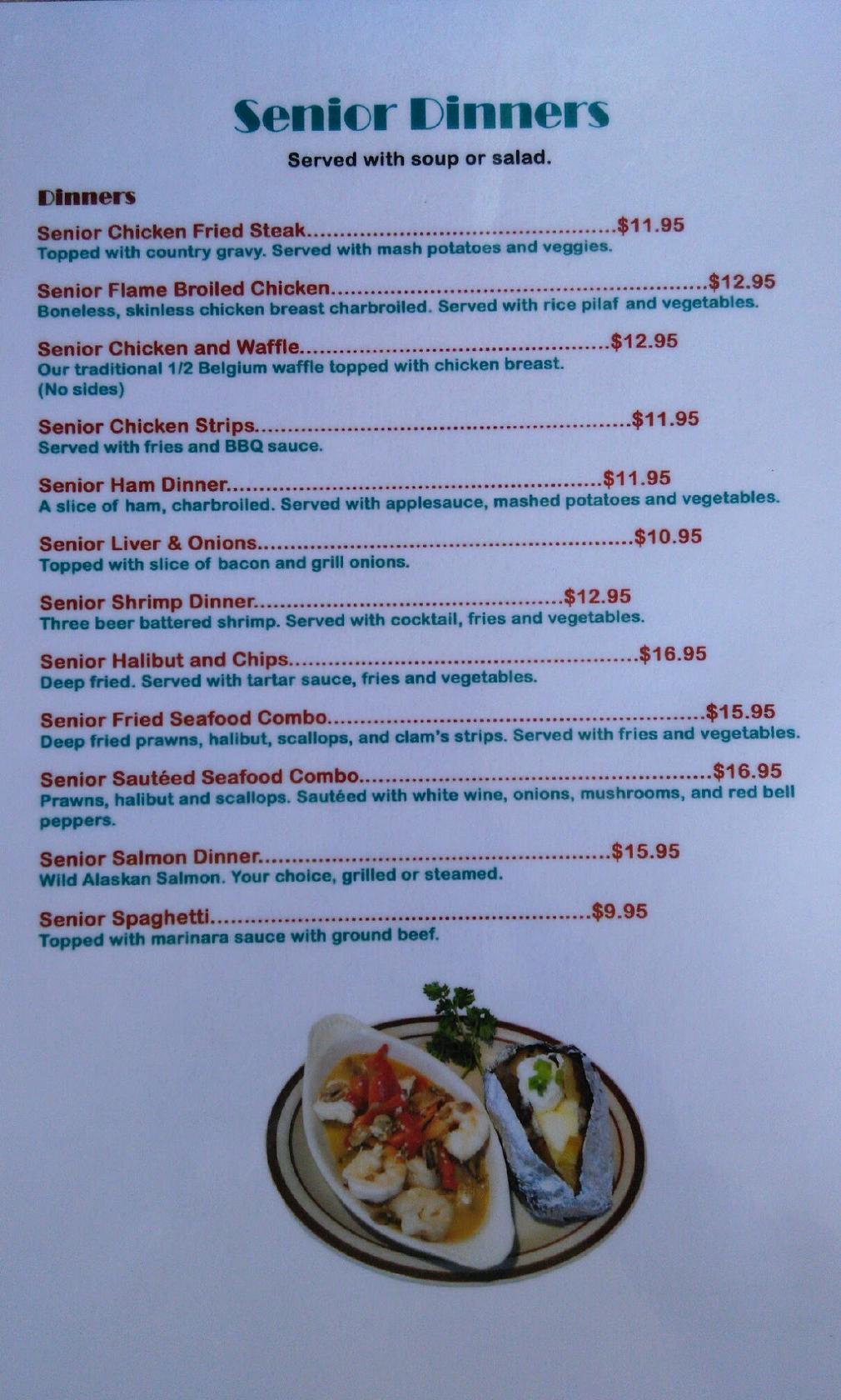 Menu at Hilltop Inn Family dining restaurant, Lincoln City