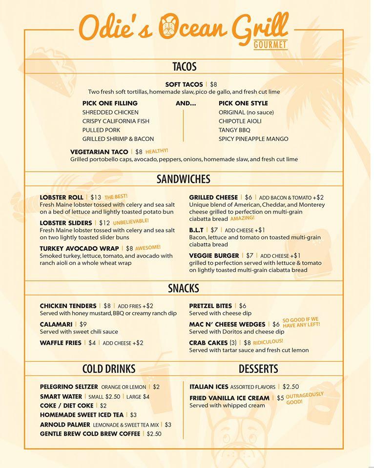 Menu at Odie's Ocean Grill restaurant, Long Beach
