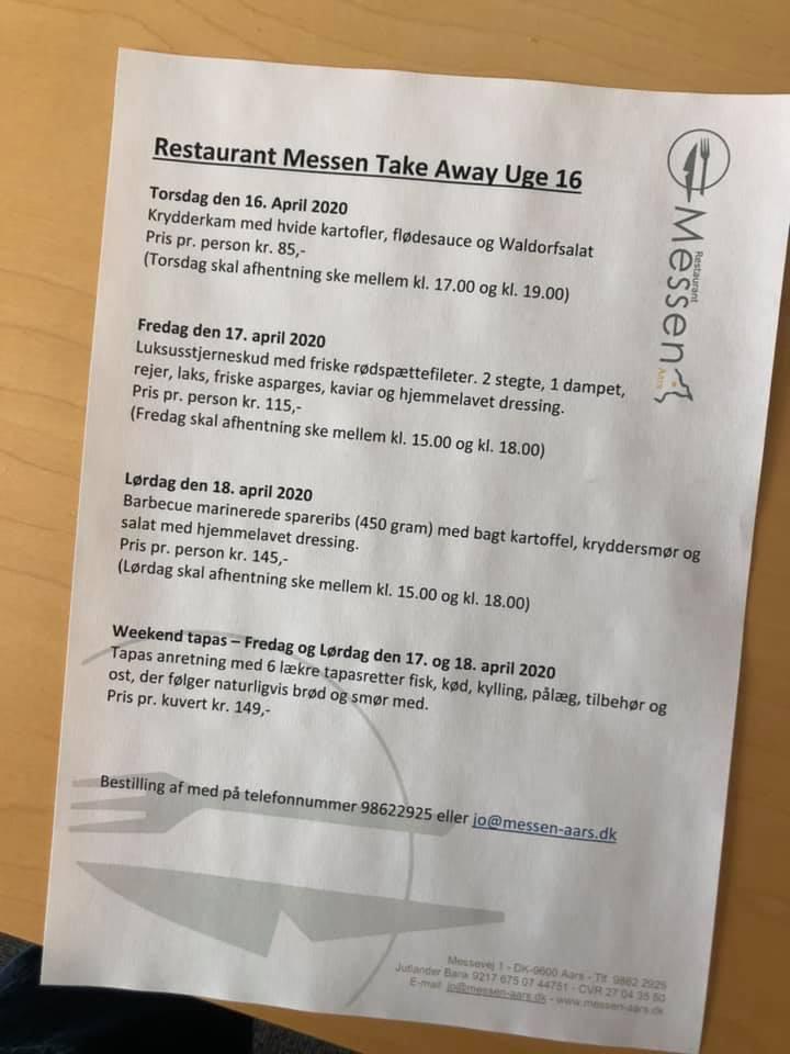 Menu at Restaurant Messen, Aars, Messevej 1