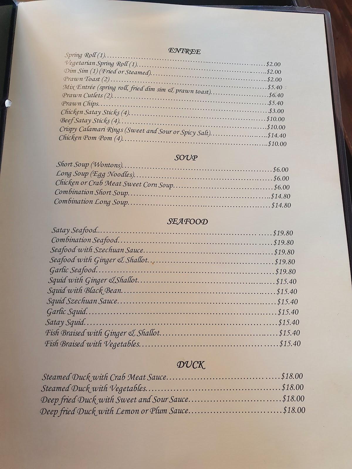 Menu at Sin Yau Garden Chinese Restaurant, Chapman