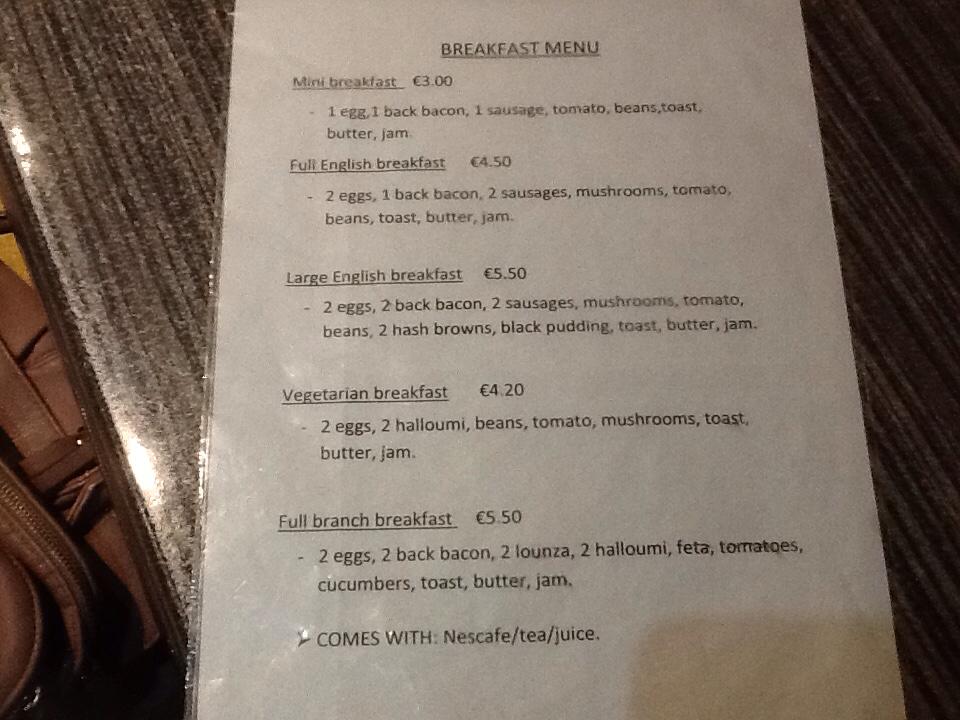 Menu at The Brewery Bar., Peyia