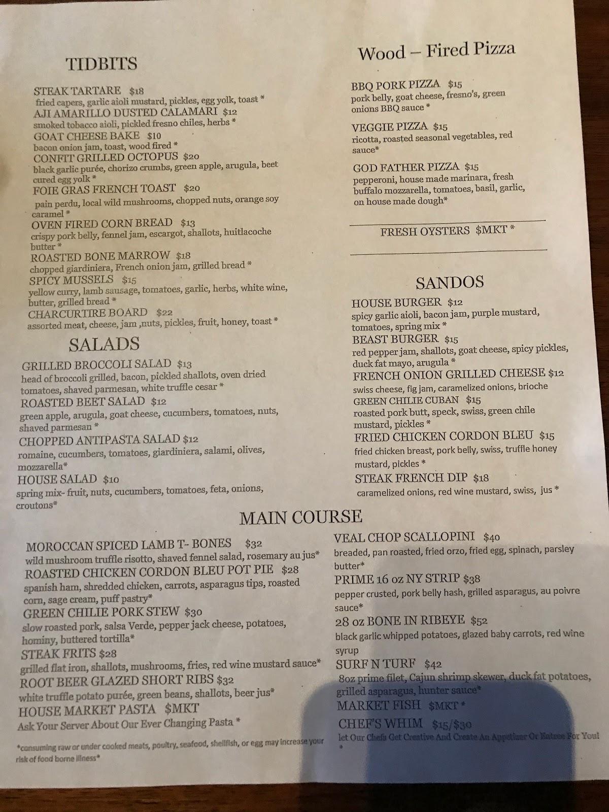 Menu at The Peppermill: Steakhouse and Cocktail, Tempe