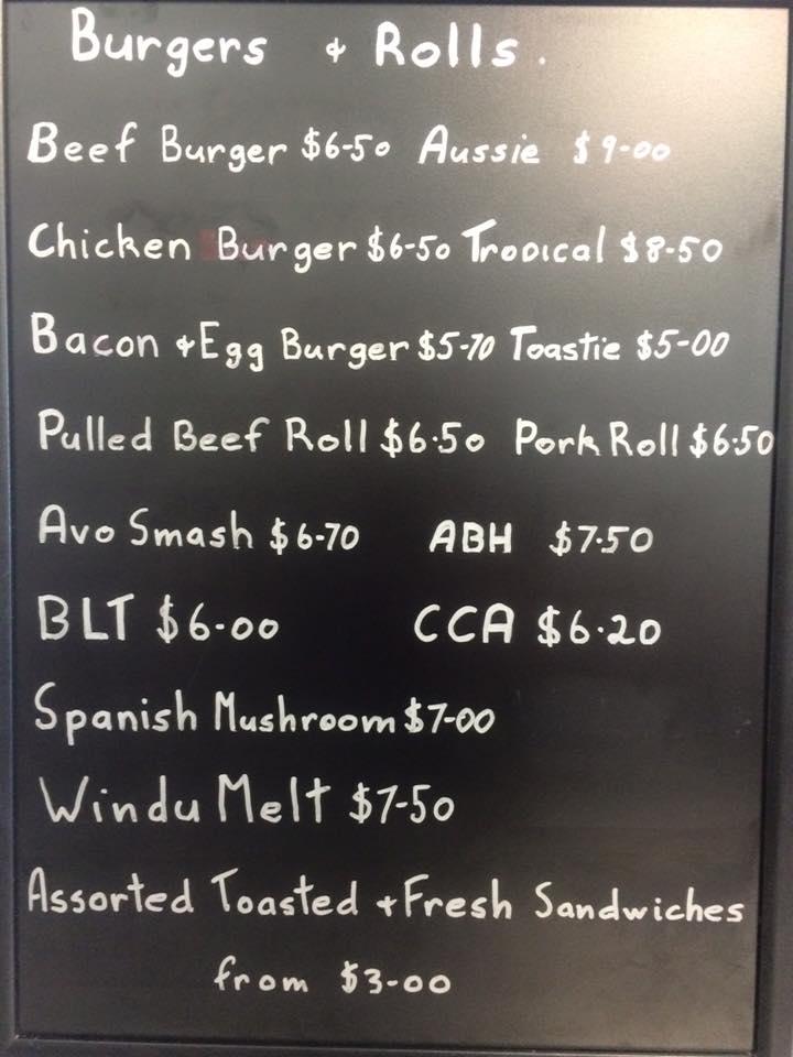 Menu at Windy Cafe, Camira